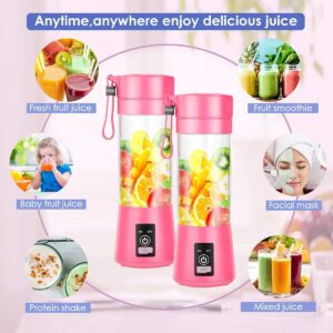 FlyBanboo Portable Blender, Personal Blender with USB Rechargeable Mini Fruit Juice Mixer,Personal Size Blender for Smoothies and Shakes Mini Juicer Cup Travel 380ML(Pink)