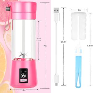 FlyBanboo Portable Blender, Personal Blender with USB Rechargeable Mini Fruit Juice Mixer,Personal Size Blender for Smoothies and Shakes Mini Juicer Cup Travel 380ML(Pink)