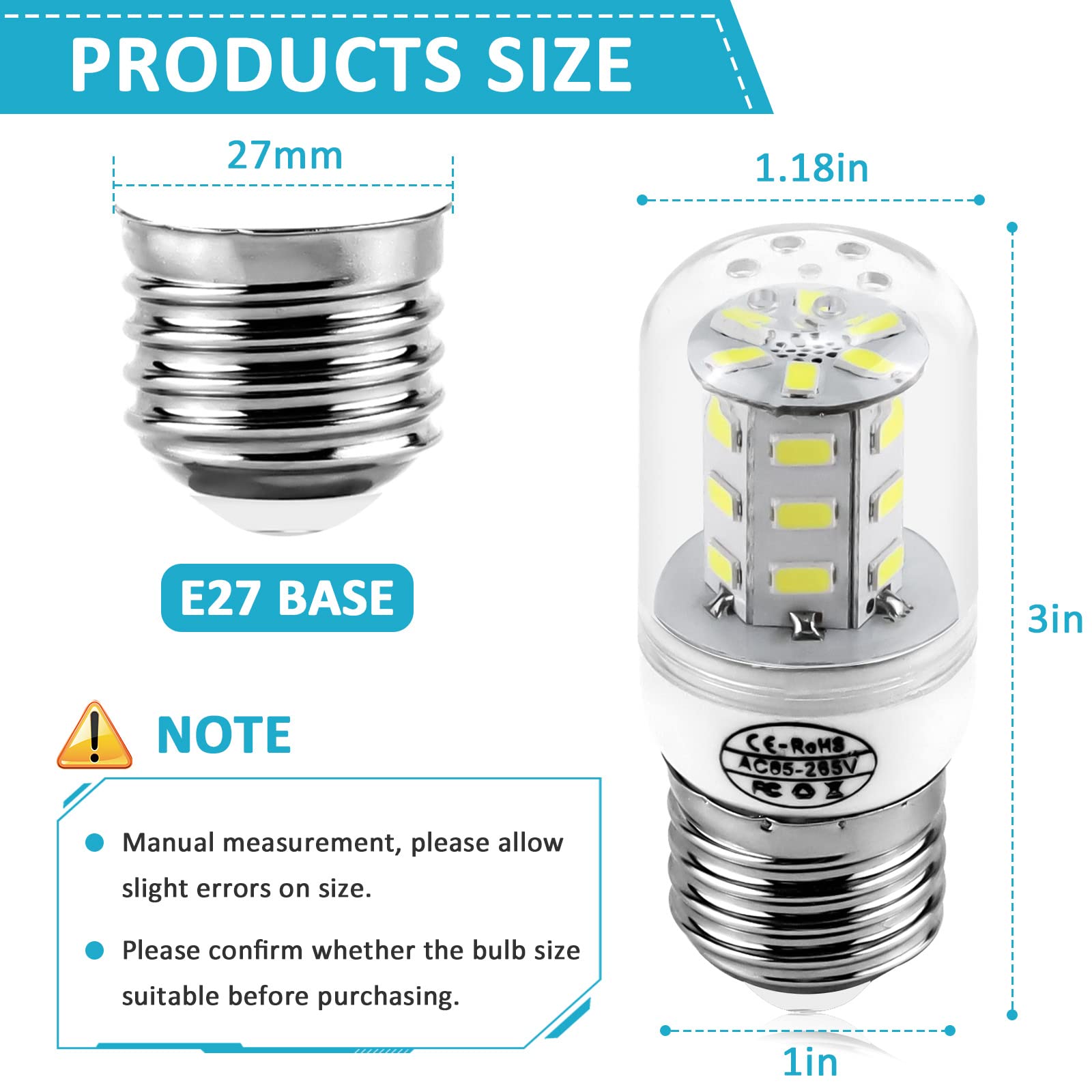 MIFLUS Refrigerator Light Bulb Appliance 5304511738 Light Bulb Kei D34l E26/27 Fit for Frigid-aire Ken-More Refrigerator Led Light Bulb 3.5W 5000K (85V-265V White Light)-2Packs