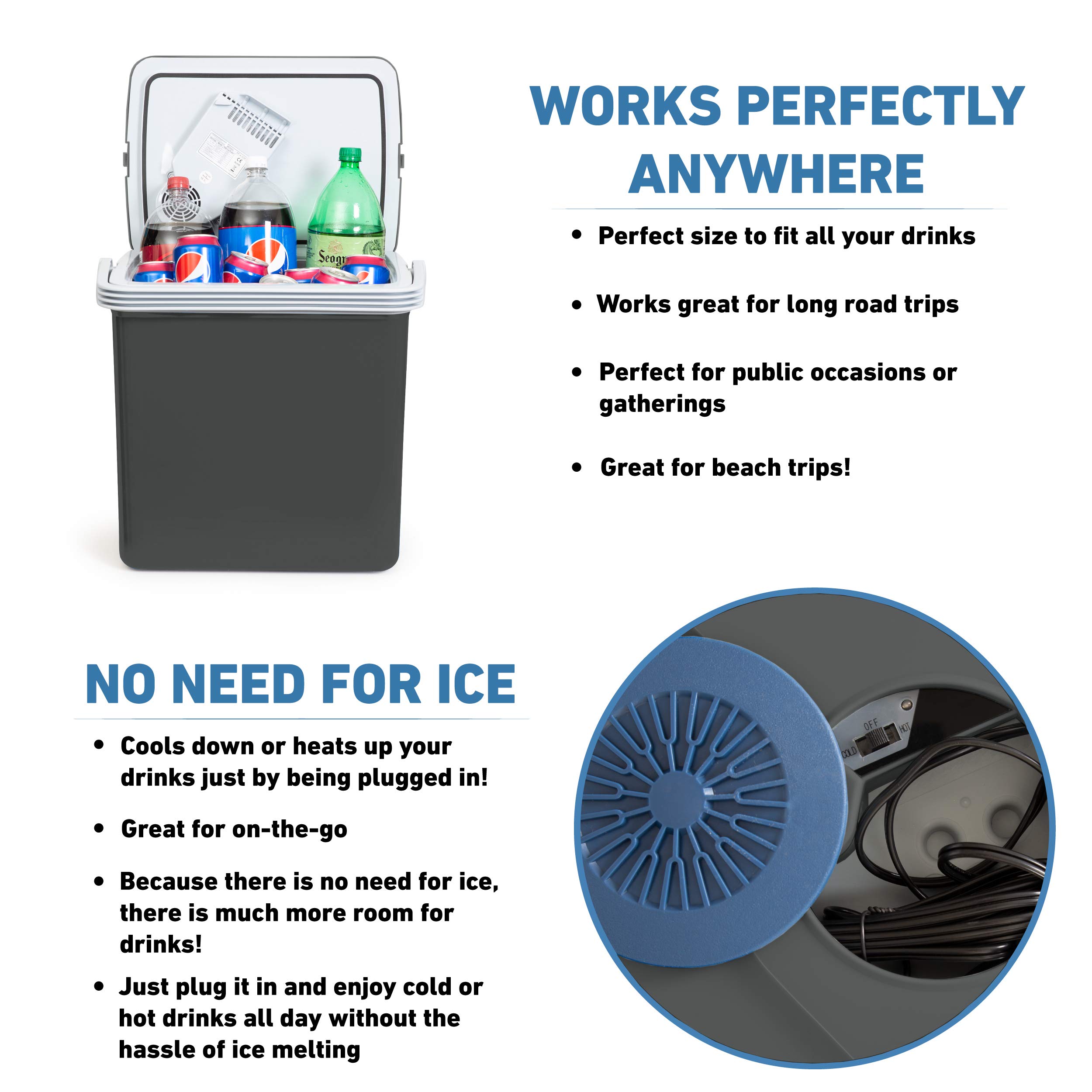 K-Box Electric Cooler and Warmer for Car and Home - 34 Quart (32 Liter) - Dual 110V AC House and 12V DC Vehicle Plugs (Grey)