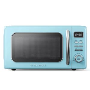 Galanz GLR12TBEEFR Refrigerator, Dual Door Fridge, Retro Blue, 12.0 Cu Ft & GLCMKZ11BER10 Retro Countertop Microwave Oven with Auto Cook & Reheat, 1.1 cu ft, Blue