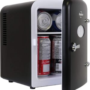 RCA Yellow Mini Fridge (0.3 Cubic Feet) and Koolatron Black Retro Mini Portable Fridge (4L)