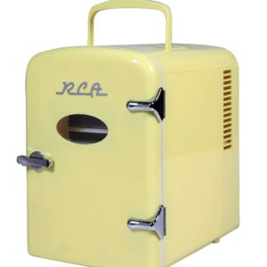 RCA Yellow Mini Fridge (0.3 Cubic Feet) and Koolatron Black Retro Mini Portable Fridge (4L)