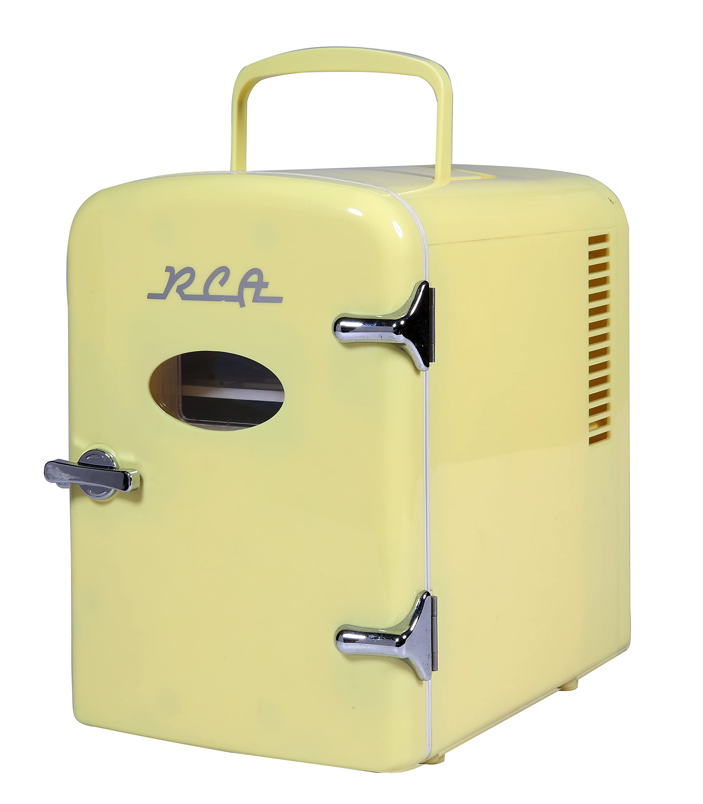 RCA Yellow Mini Fridge (0.3 Cubic Feet) and Koolatron Black Retro Mini Portable Fridge (4L)