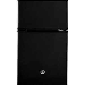 GE Mini Fridge With Freezer | 3.1 Cubic Ft. | Double-Door Design With Glass Shelves, Crisper Drawer & Spacious Freezer | Small Refrigerator Perfect for the Garage, Dorm Room, or Bedroom | Black