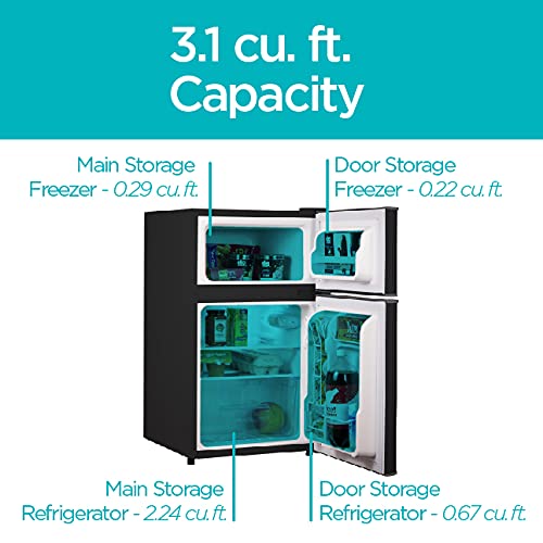 BLACK+DECKER BCRDK32B Door Mini Fridge with Separate Freezer – Small, Drinks and Food in Dorm, Office, Apartment, or RV Camper Compact Refrigerator, 3.1. cu.ft