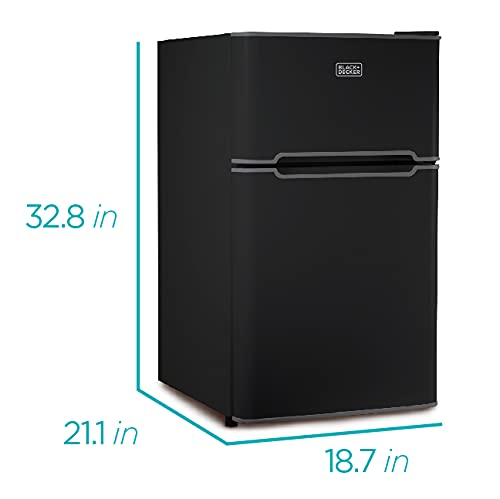 BLACK+DECKER BCRDK32B Door Mini Fridge with Separate Freezer – Small, Drinks and Food in Dorm, Office, Apartment, or RV Camper Compact Refrigerator, 3.1. cu.ft