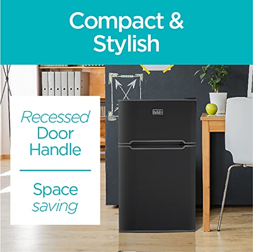 BLACK+DECKER BCRDK32B Door Mini Fridge with Separate Freezer – Small, Drinks and Food in Dorm, Office, Apartment, or RV Camper Compact Refrigerator, 3.1. cu.ft