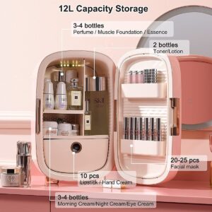 BS ONE Skincare Fridge 12 Liter, 10°C/50°F + Intelligent Constant Temperature Control Mini Fridge for Makeup Storage, Professional Beauty Fridge for Skin Care