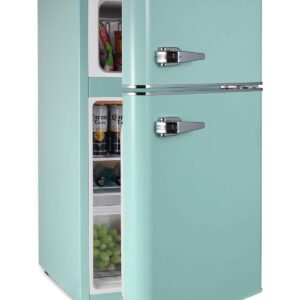 ADT Mini Refrigerator with Handle, 3.2 Cubic Feet Capacity Mini Fridge with Freezer (Mint Green)