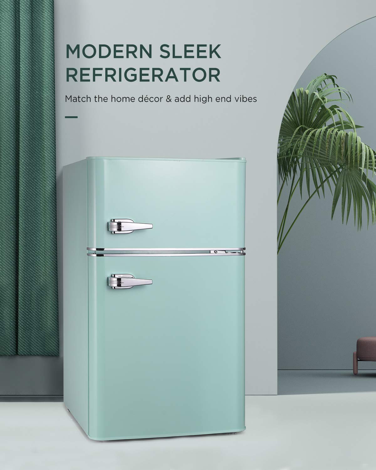 ADT Mini Refrigerator with Handle, 3.2 Cubic Feet Capacity Mini Fridge with Freezer (Mint Green)