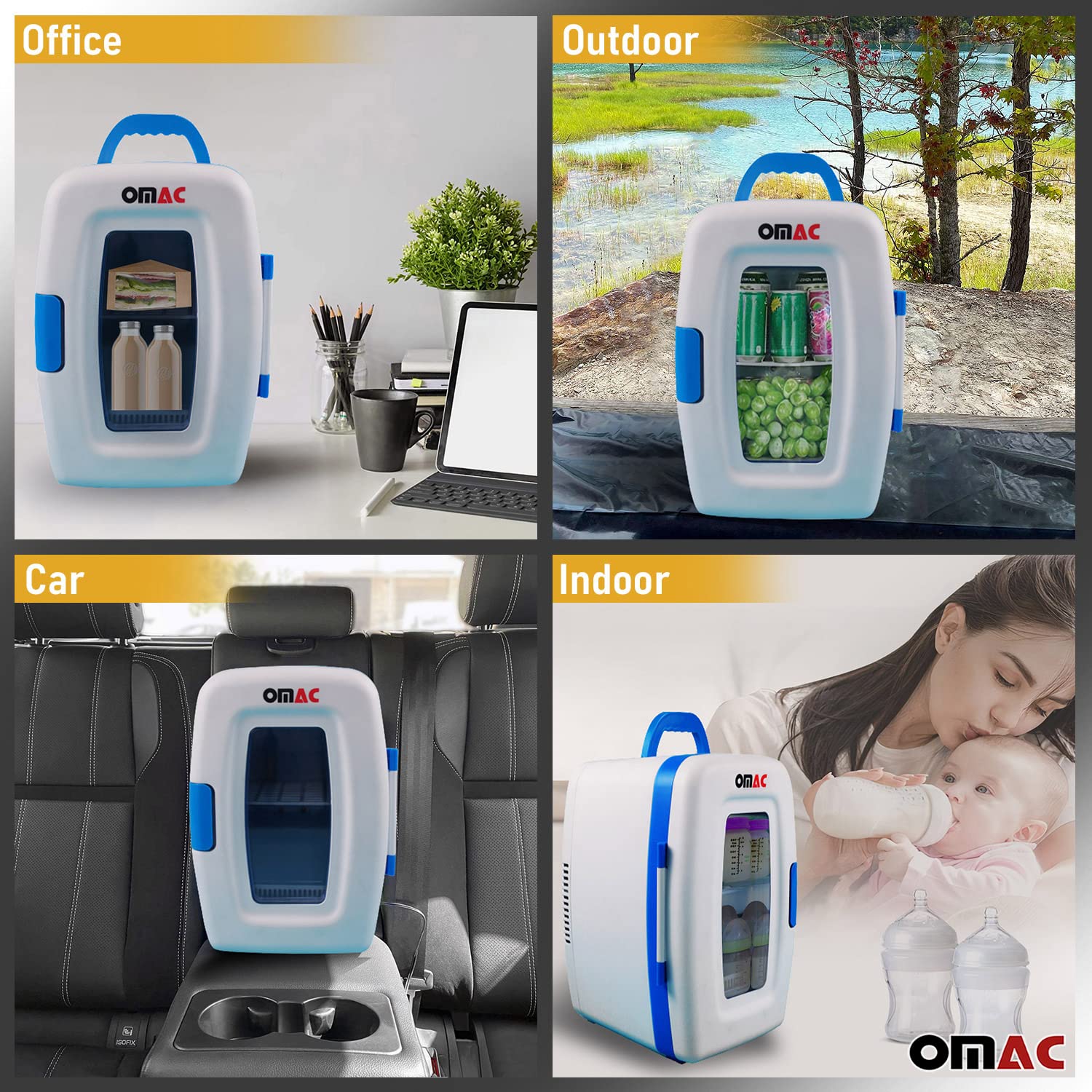 OMAC Mini Fridge for Cosmetics Camping Home Office and Car, Portable, 12V, AC/DC Power, 10 Liter, White