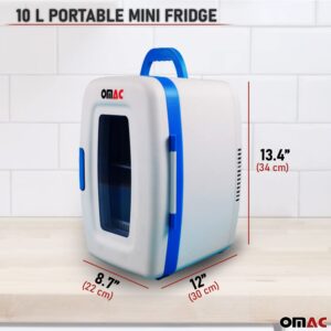 OMAC Mini Fridge for Cosmetics Camping Home Office and Car, Portable, 12V, AC/DC Power, 10 Liter, White