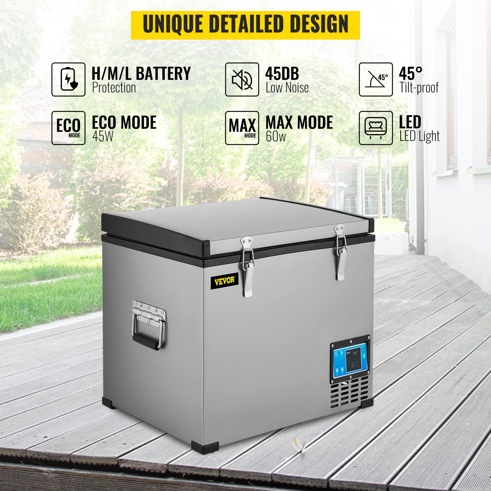 VEVOR Portable Refrigerator 64 Quart, 12 Volt Refrigerator with Compressor and App Control, Metal Shell Chest Refrigerator, -4℉ to 68℉, DC 12/24V, AC 110-240V(Home & Car Use)