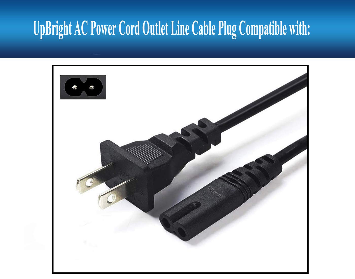 UpBright 2-Prong AC in Power Cord Cable Compatible with Cooluli CMF4LW CMF6P Classic-4L CL4L 10L CL10L 15L CL15L Concord 20L Concord-20LDX C20LDX Infinity 10L I10L 10-Liter K10LGA Mini Fridge Cooler