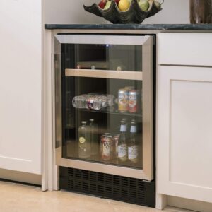 Azure A124BEV-S 24" Beverage Center with Field Reversible Door ADA Compliant Digital Display Control Blue LED Interior Lighting 4 Glass Shelves Auto Defrost in Stainless Trim