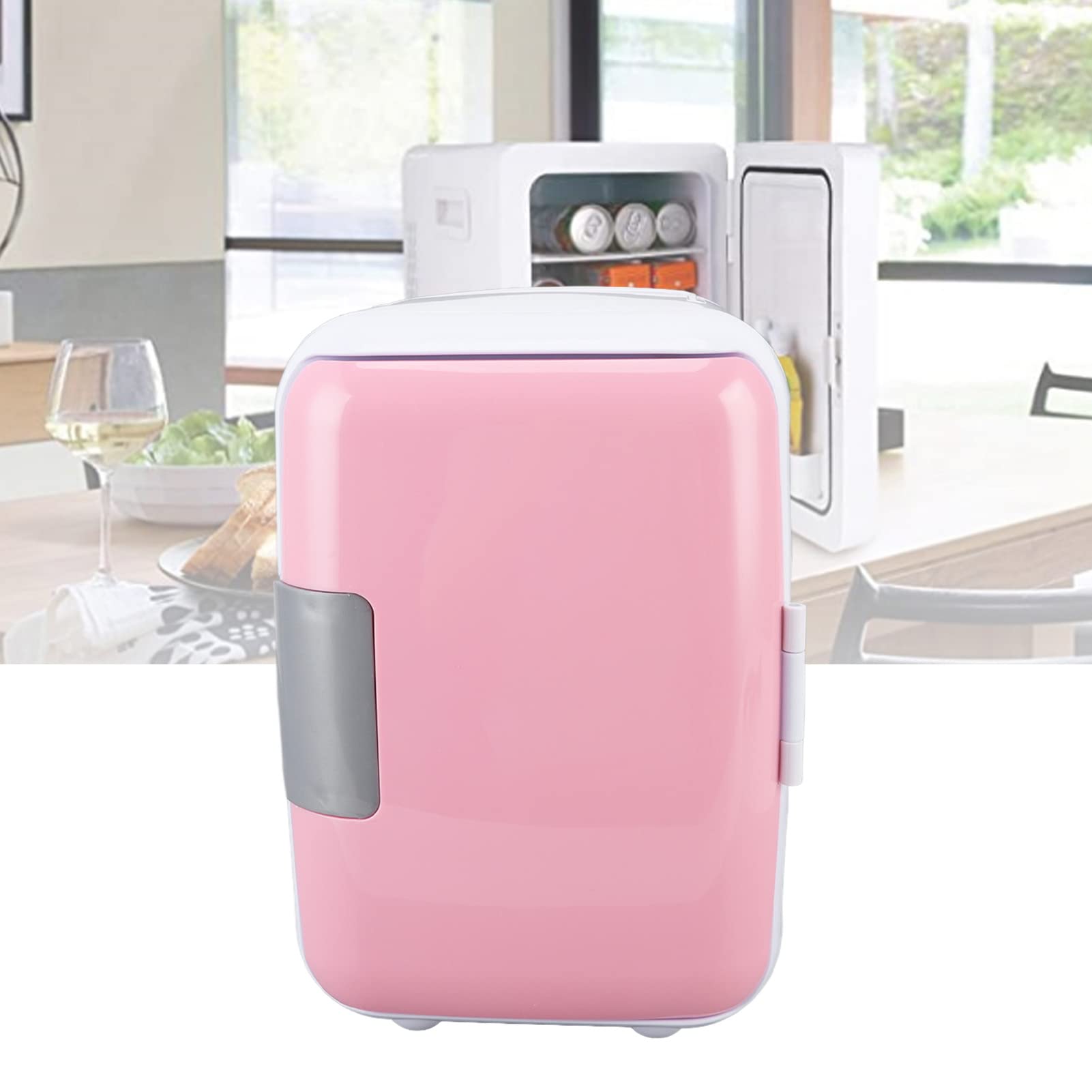 Mumusuki Mini Fridge, 4 Liter ABS Partition Detachable Portable Cooler and Warmer Car Fridge Personal Refrigerator for Skin Care, Cosmetics, Beverage, Food, Great for Bedroom, Office, Car, Dorm(Pink)