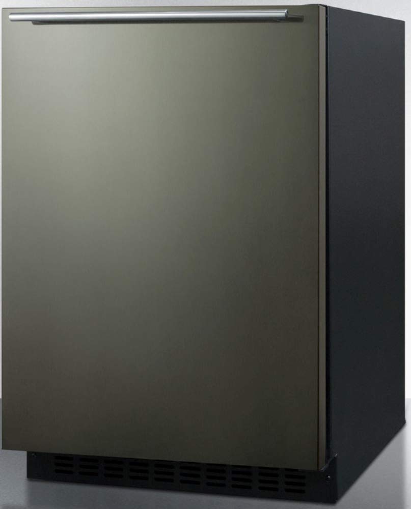 Summit FF64BXKSHH 24"" Built-in or Freestanding Compact Refrigerator with 4.6 cu. ft. Capacity Frost Free Operation Recessed LED Light and Adjustable Glass Shelves in Black Stainless Steel