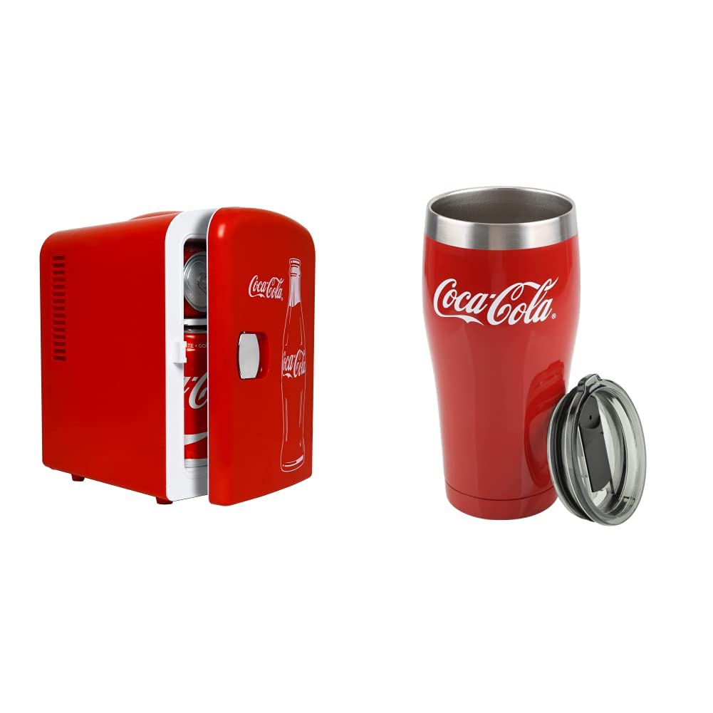 Coca-Cola Classic Coke Bottle 4L Mini Fridge Bundle with 12 oz Stainless Steel Tumbler