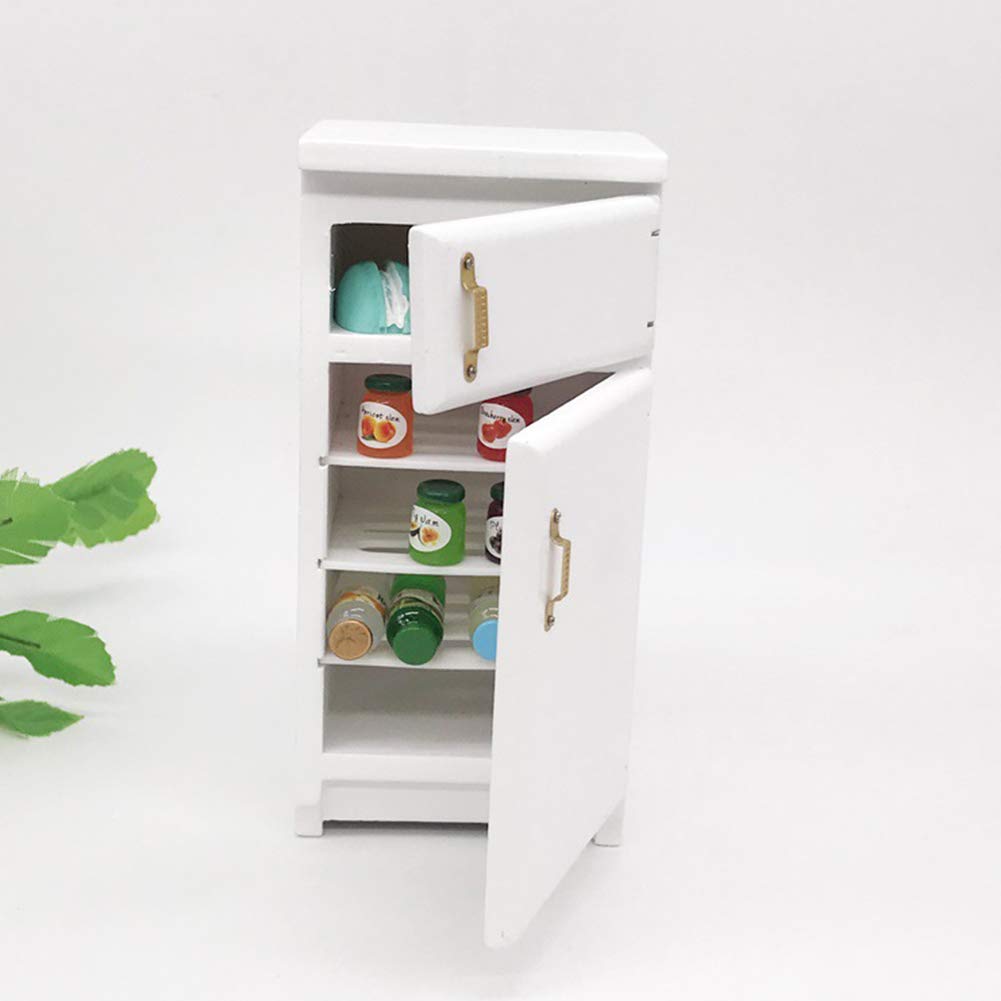 1:12 White Mini Refrigerator Excellent Wooden Furniture Model Kitchen Accessory Doll Accessories