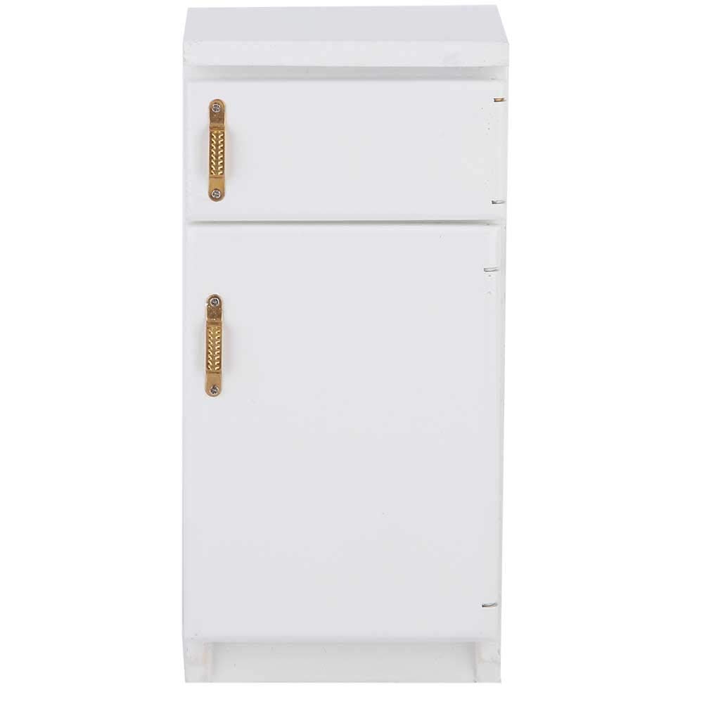 1:12 White Mini Refrigerator Excellent Wooden Furniture Model Kitchen Accessory Doll Accessories