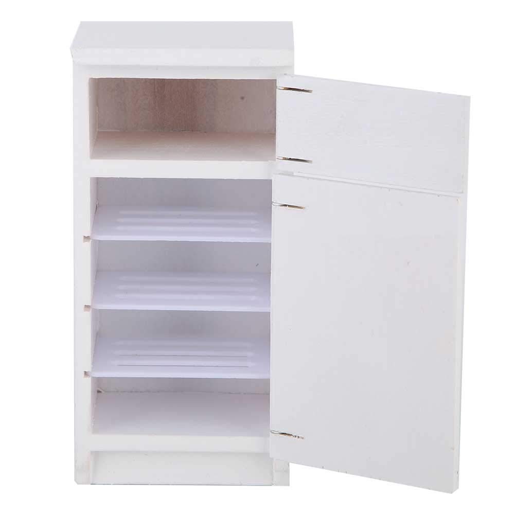 1:12 White Mini Refrigerator Excellent Wooden Furniture Model Kitchen Accessory Doll Accessories