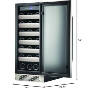 Whynter BWR-331SL Elite 33 Bottle Seamless Door Single Zone, Stainless Steel/Black Built-in Wine Refrigerator