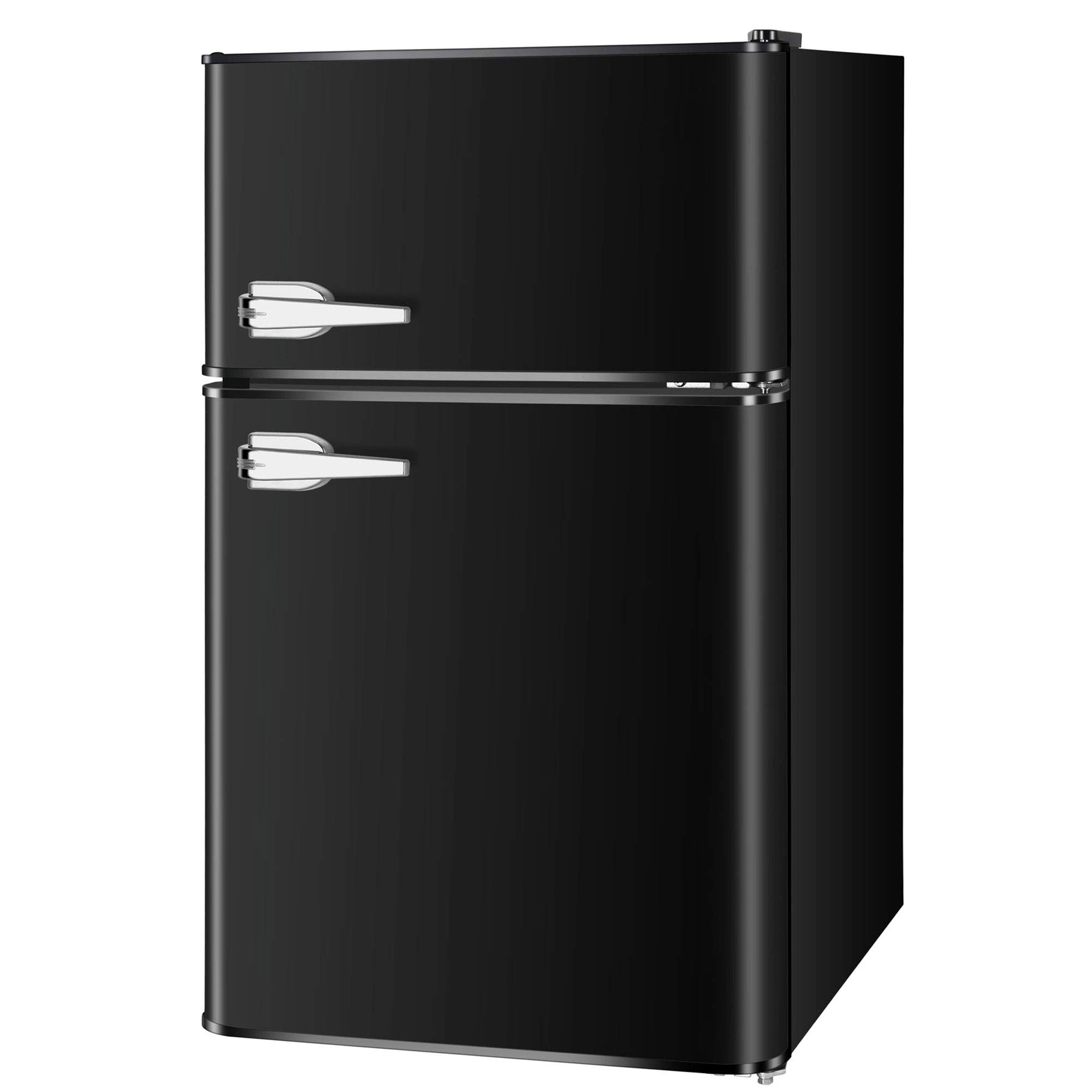 LHRIVER 3.1 Cu Ft Mini Fridge with Freezer - 2 Door Compact Refrigerators with Refrigerators Thermostat, Retro Mini Fridgefor Bedroom, Office, Stainless Steel Black