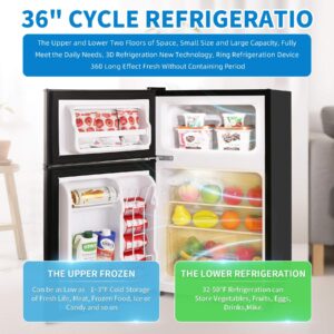 LHRIVER 3.1 Cu Ft Mini Fridge with Freezer - 2 Door Compact Refrigerators with Refrigerators Thermostat, Retro Mini Fridgefor Bedroom, Office, Stainless Steel Black