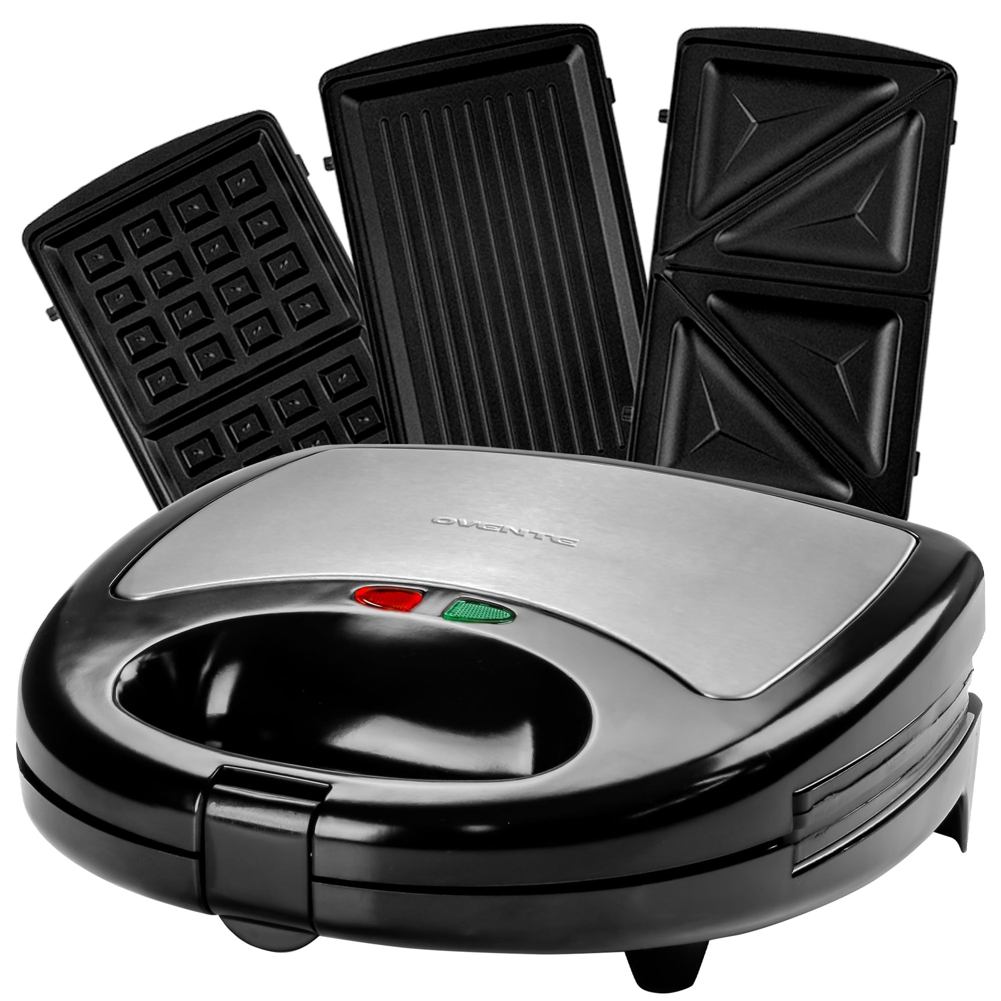 OVENTE 3 in 1 Electric Sandwich Maker, Panini Press Grill and Waffle Iron Set with Removable Non-Stick Plates, Perfect for Cooking Grilled Cheese, Tuna Melts, Burgers, Steaks and Snacks, Black GPI302B