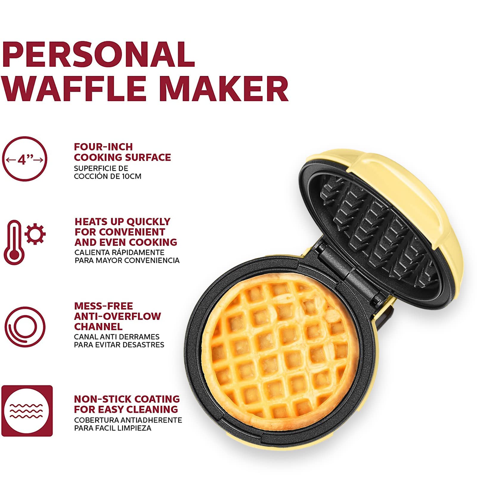 Holstein Housewares Personal Non-Stick Waffle Maker, Yellow