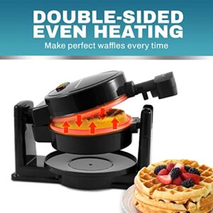 Elite Gourmet EWM460 Nonstick Rotating Flip Belgian Waffle Maker, 1.25-Inch Thick Waffles, Hash Browns, Keto, Snacks, Sandwich, Eggs, Easy to Clean, Black, 5 Inch