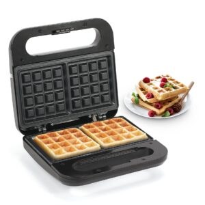 Sanalaiv Waffle Maker, 2 Slices Mini Waffle Iron, Electric Small Waffle Maker Mini with Indicator Lights, Non-Stick Chaffle Maker for Breakfast, Easy to Clean, PFOA Free, Black