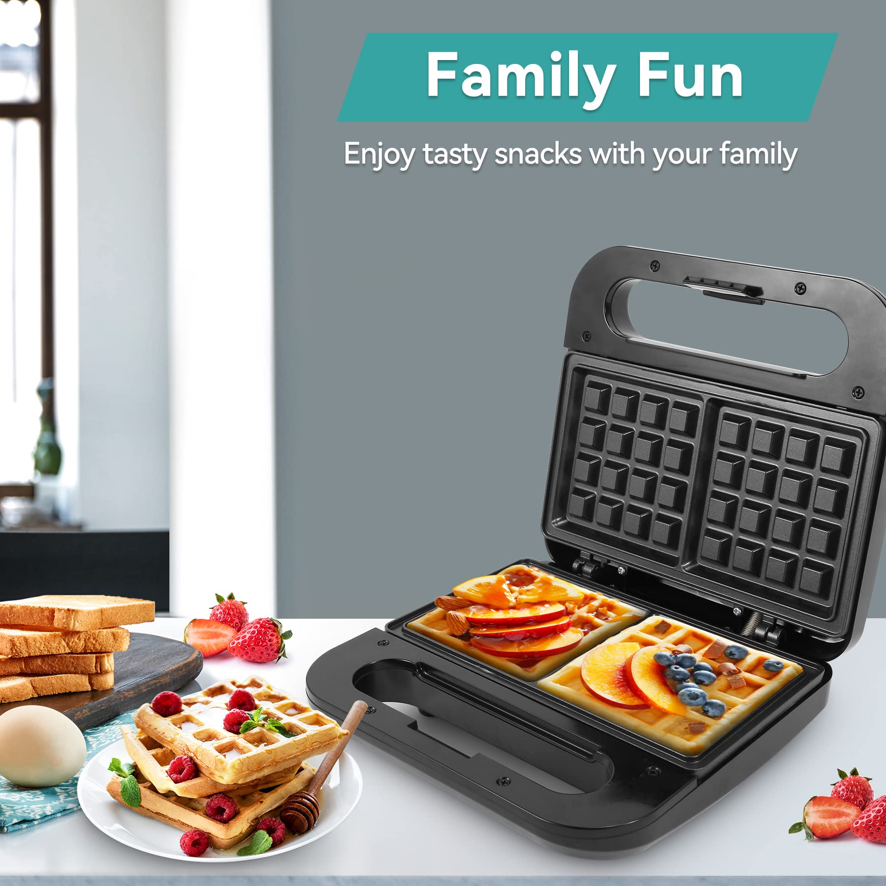 Sanalaiv Waffle Maker, 2 Slices Mini Waffle Iron, Electric Small Waffle Maker Mini with Indicator Lights, Non-Stick Chaffle Maker for Breakfast, Easy to Clean, PFOA Free, Black