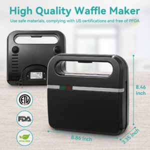 Sanalaiv Waffle Maker, 2 Slices Mini Waffle Iron, Electric Small Waffle Maker Mini with Indicator Lights, Non-Stick Chaffle Maker for Breakfast, Easy to Clean, PFOA Free, Black