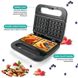 Sanalaiv Waffle Maker, 2 Slices Mini Waffle Iron, Electric Small Waffle Maker Mini with Indicator Lights, Non-Stick Chaffle Maker for Breakfast, Easy to Clean, PFOA Free, Black