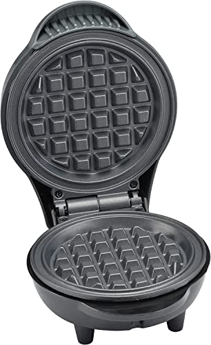 Kitchen Selectives Mini Waffle Maker By Select Brands - Classic Mini Waffle Iron for Traditional, Savory or Dessert Mini Waffles - Features Non-Stick Coating - 4 Mini Waffles, Dark Gray