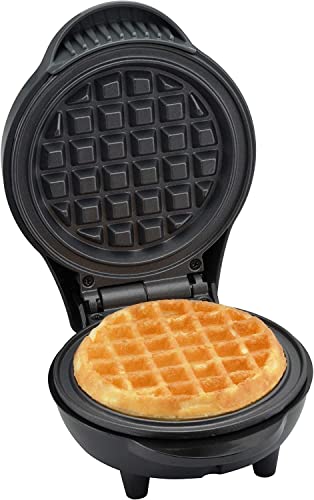 Kitchen Selectives Mini Waffle Maker By Select Brands - Classic Mini Waffle Iron for Traditional, Savory or Dessert Mini Waffles - Features Non-Stick Coating - 4 Mini Waffles, Dark Gray