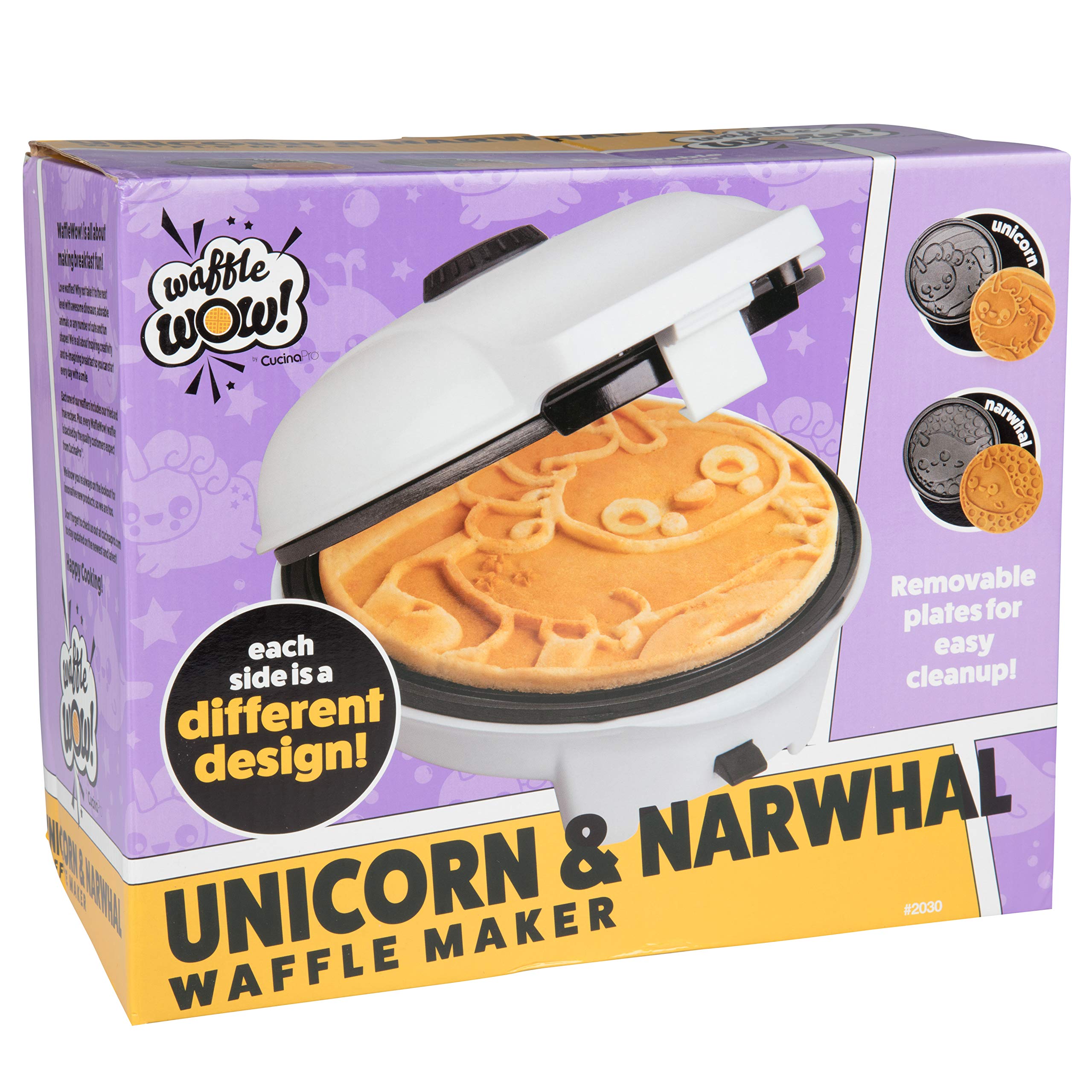 Narwhal Electric Waffle Maker w Removable Unicorn Plate for Easy Cleanup- Makes 8" Waffles or Pancakes that Bring Kids Breakfast Smiles- Non-Stick Waffler Griddle, Adjustable Temp Control, Girls Gift