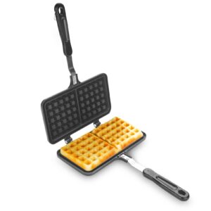 cast iron waffle maker, non-stick aluminum stovetop double mini waffle baking pan for snacks breakfast dessert, 8.5 x 13.2inch stovetop belgium waffle iron maker waffle pan pie maker waffle pan pot