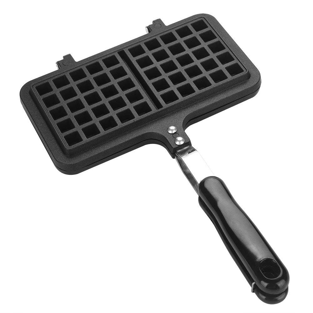 Cast Iron Waffle Maker, Non-stick Aluminum Stovetop Double Mini Waffle Baking Pan for Snacks Breakfast Dessert, 8.5 x 13.2inch Stovetop Belgium Waffle Iron Maker Waffle Pan Pie Maker Waffle Pan Pot