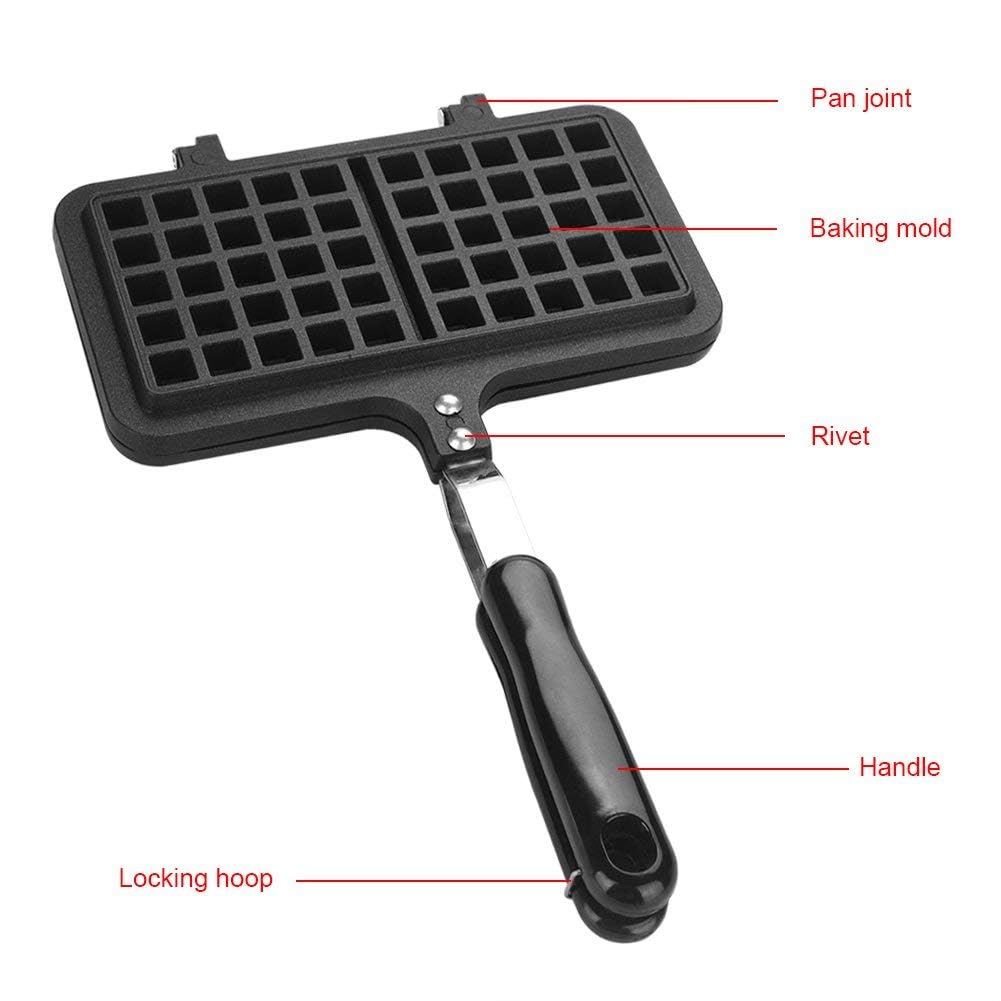 Cast Iron Waffle Maker, Non-stick Aluminum Stovetop Double Mini Waffle Baking Pan for Snacks Breakfast Dessert, 8.5 x 13.2inch Stovetop Belgium Waffle Iron Maker Waffle Pan Pie Maker Waffle Pan Pot