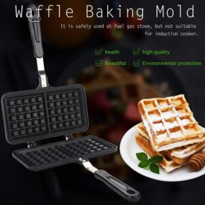 Cast Iron Waffle Maker, Non-stick Aluminum Stovetop Double Mini Waffle Baking Pan for Snacks Breakfast Dessert, 8.5 x 13.2inch Stovetop Belgium Waffle Iron Maker Waffle Pan Pie Maker Waffle Pan Pot