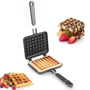 waffle maker, non-stick belgian waffle maker panini press stainless steel breakfast sandwich makerwaffle iron maker machine grilled cheese maker, 5.5" x 12.4" stove top waffle iron pan