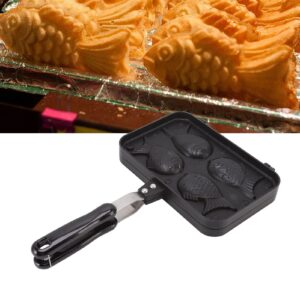 AYNEFY Taiyaki Pan, Taiyaki Fish Shape Cake Maker Non Stick Taiyaki Double Baking Pan Waffle Baking with Black Anti Scalding Handle for Home Kitchen