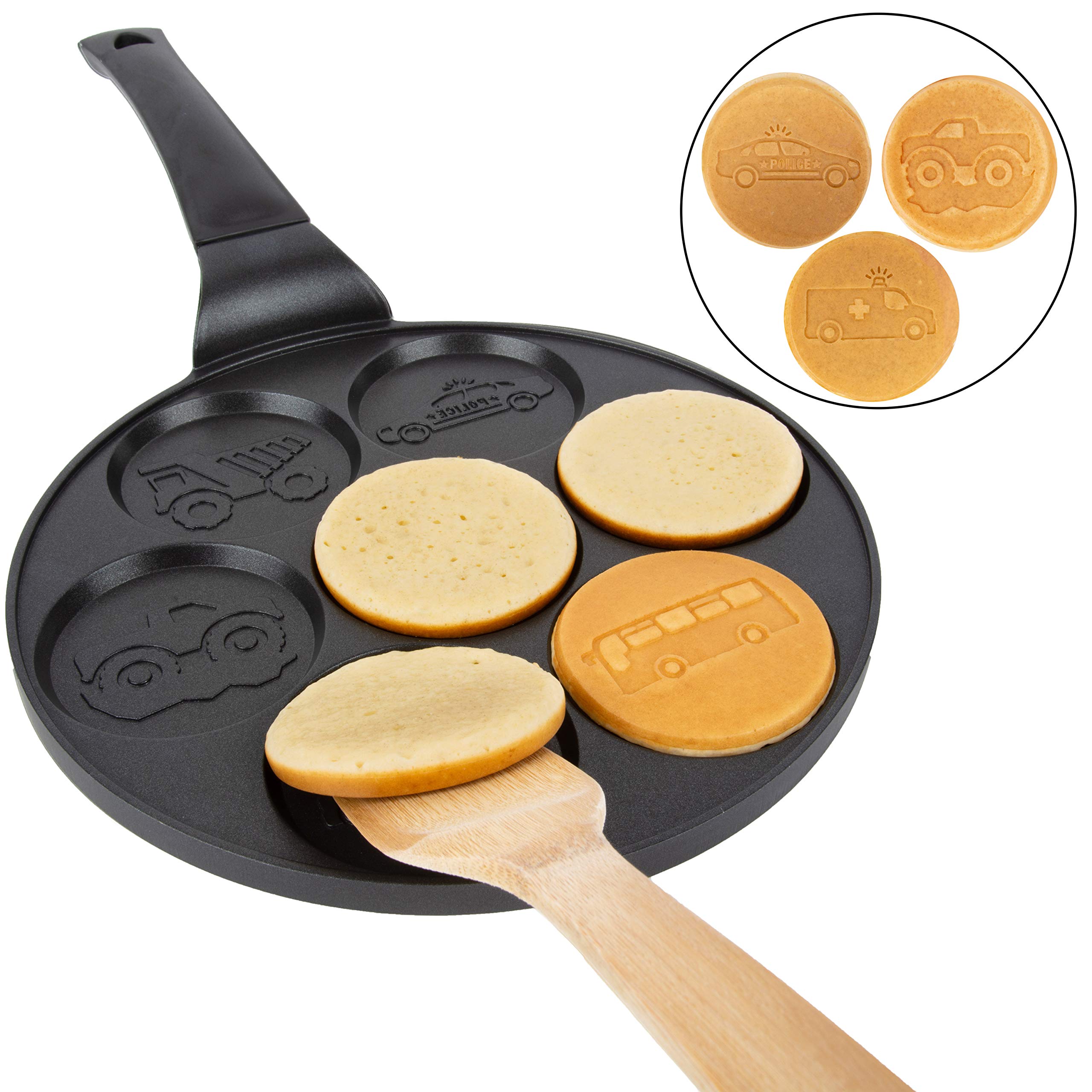 Car & Truck Mini Pancake Pan - Make 7 Unique Flapjack Cars, Nonstick Pan Cake Maker Griddle for Breakfast Fun & Easy Cleanup, Unique Morning Treat or Special Birthday Baking Gift for Kids