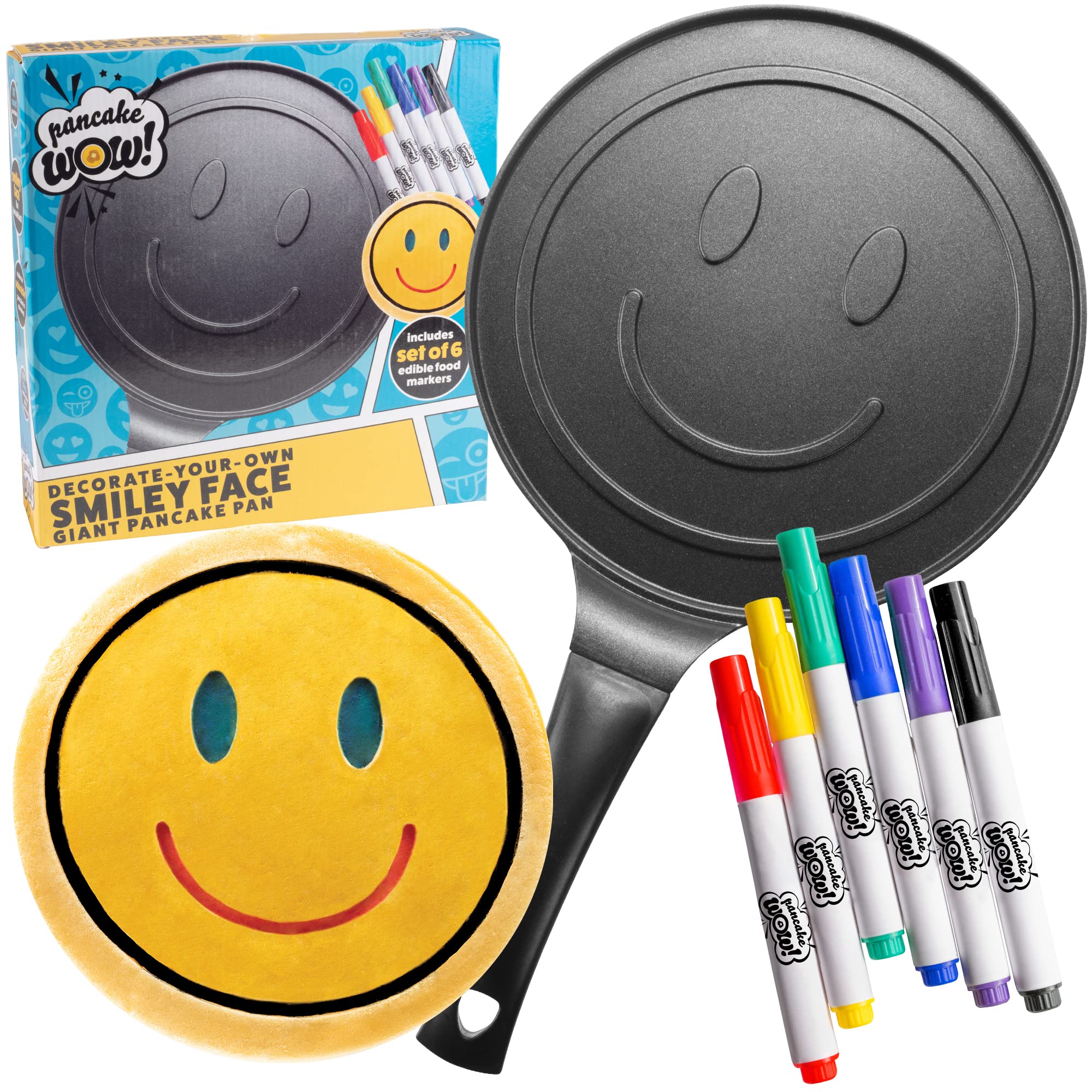 CucinaPro XL Smiley Face Pancake Pan, 10-Inch, Nonstick, Aluminum, With Edible Food Markers, Perfect for Kids' Arts & Crafts, Easy Cleanup