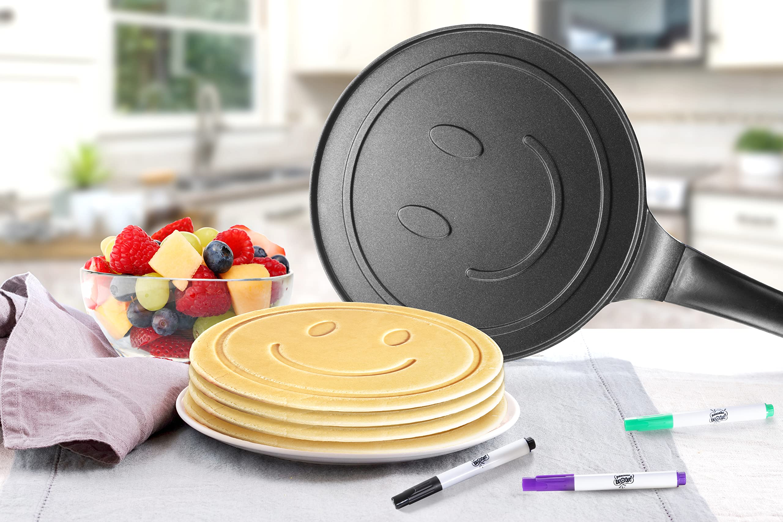 CucinaPro XL Smiley Face Pancake Pan, 10-Inch, Nonstick, Aluminum, With Edible Food Markers, Perfect for Kids' Arts & Crafts, Easy Cleanup