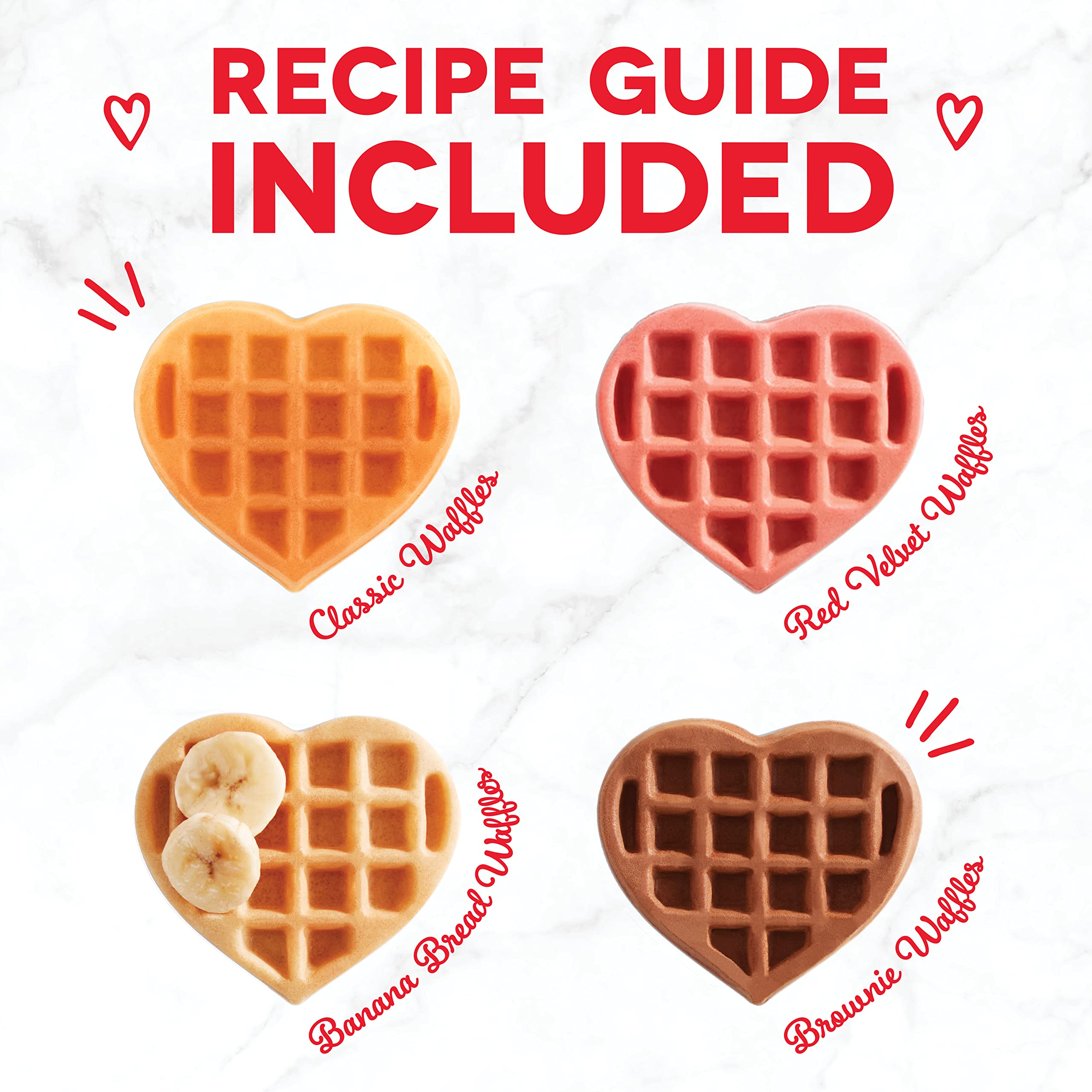 DASH Multi Mini Heart Shaped Waffle Maker: Six Mini Waffles, Perfect for Families, Dual Non-stick Surfaces with Quick Release & Easy Clean - Red Heart