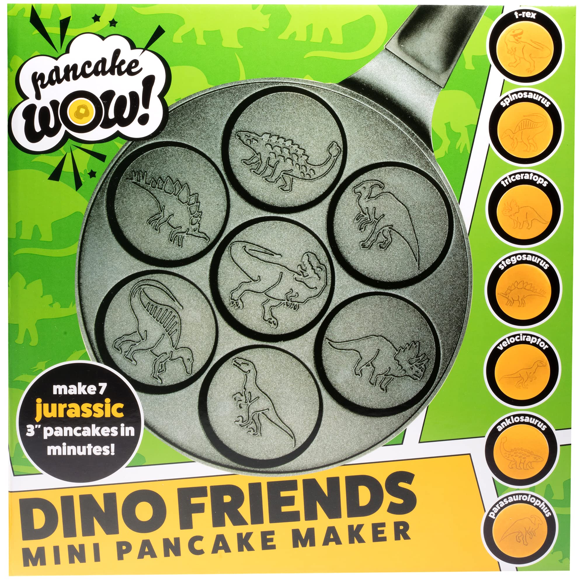 Dino Mini Pancake Pan - Make 7 Unique Flapjack Dinosaurs, Nonstick Pan Cake Maker Griddle for Jurassic Fun & Easy Cleanup, Great for Family Breakfast or Easter Basket Stuffer Gift for Kids and Adults